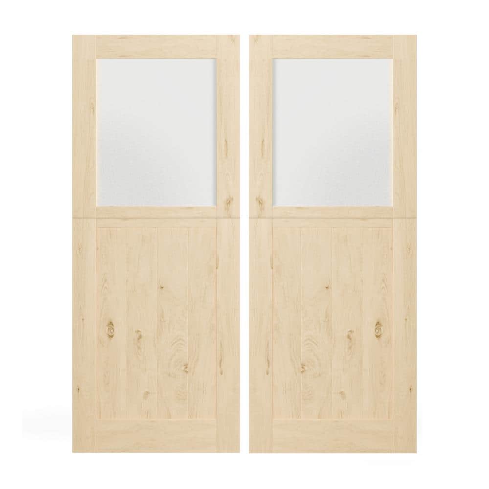 TENONER 64 in. x 80 in. Finished Dutch Door, Half Bore Frosted Glass ...