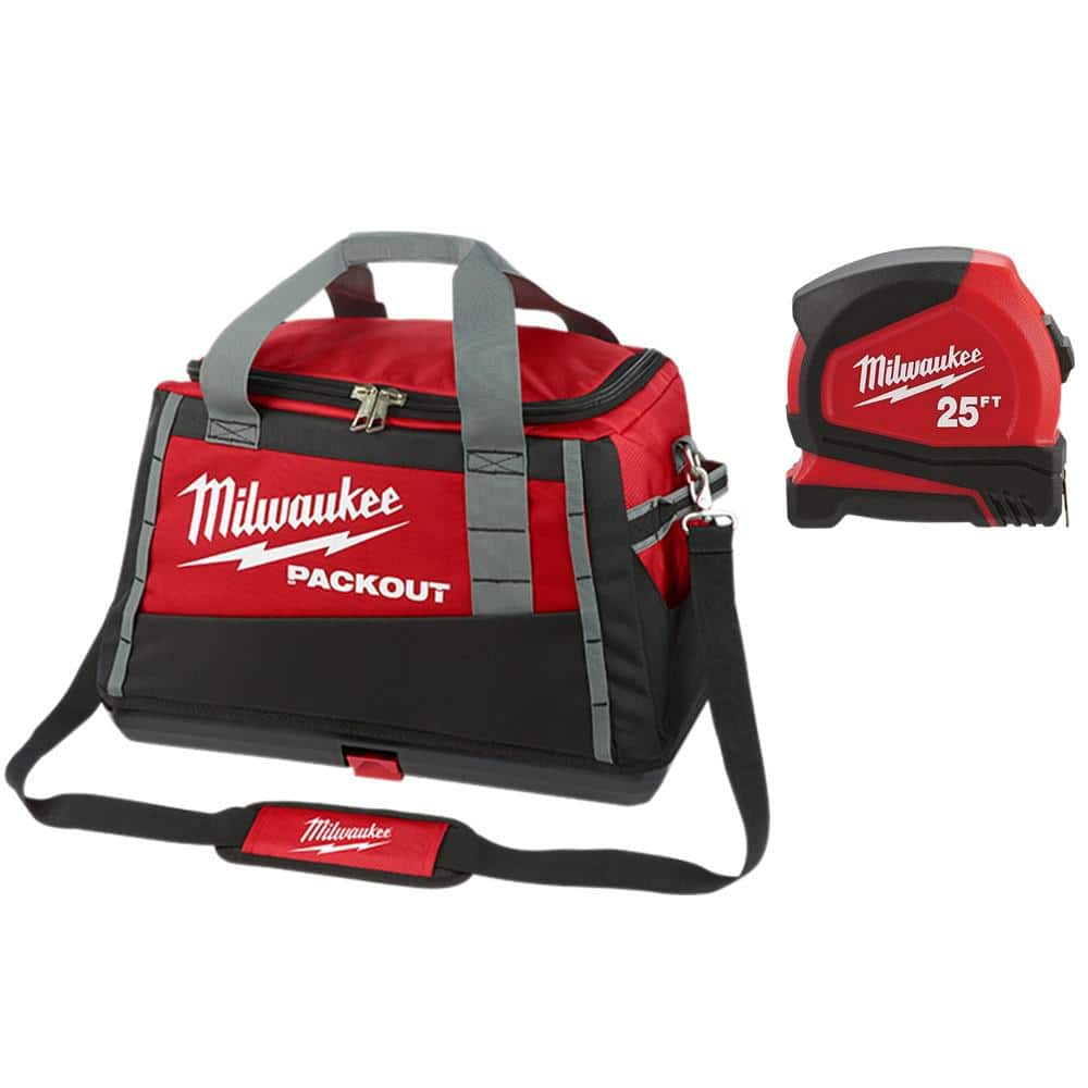 Milwaukee 20 in. PACKOUT Tool Bag/Tote with 25 ft. Compact Tape Measure ...