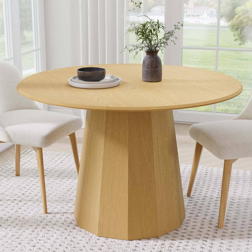 Lirago Round Oak Wood 46 in. Column Base Dining Table Seats 4 HD ...