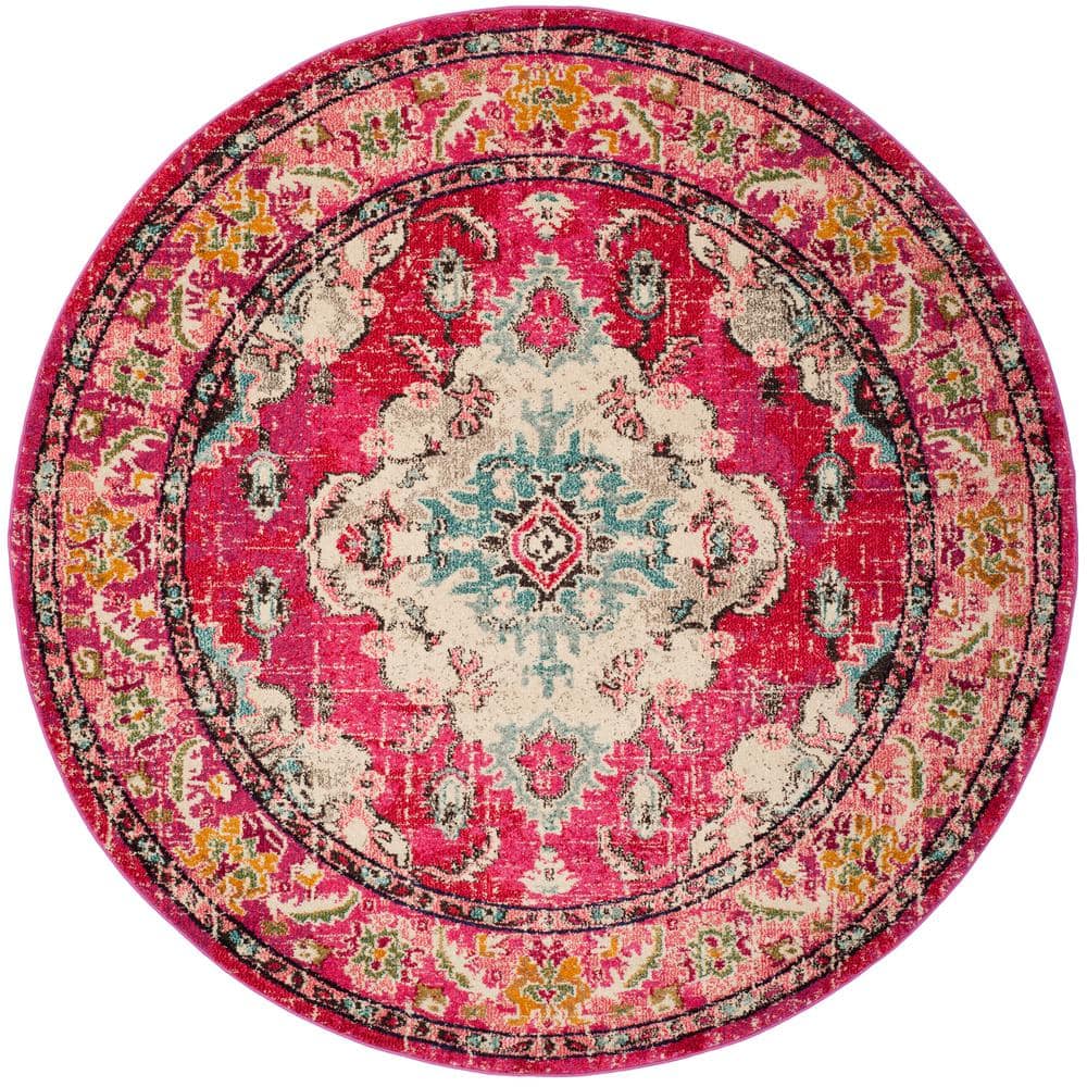 SAFAVIEH Monaco 7 ft. x 7 ft. Pink/Multi Round Border Area Rug MNC243D ...