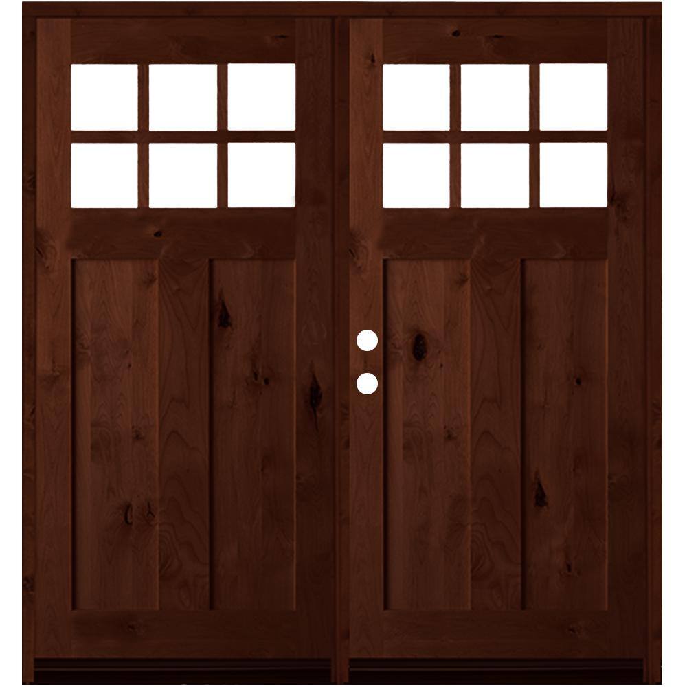 64 in. x 80 in. Knotty Alder Right-Hand/Inswing Double 6-Lite Clear ...