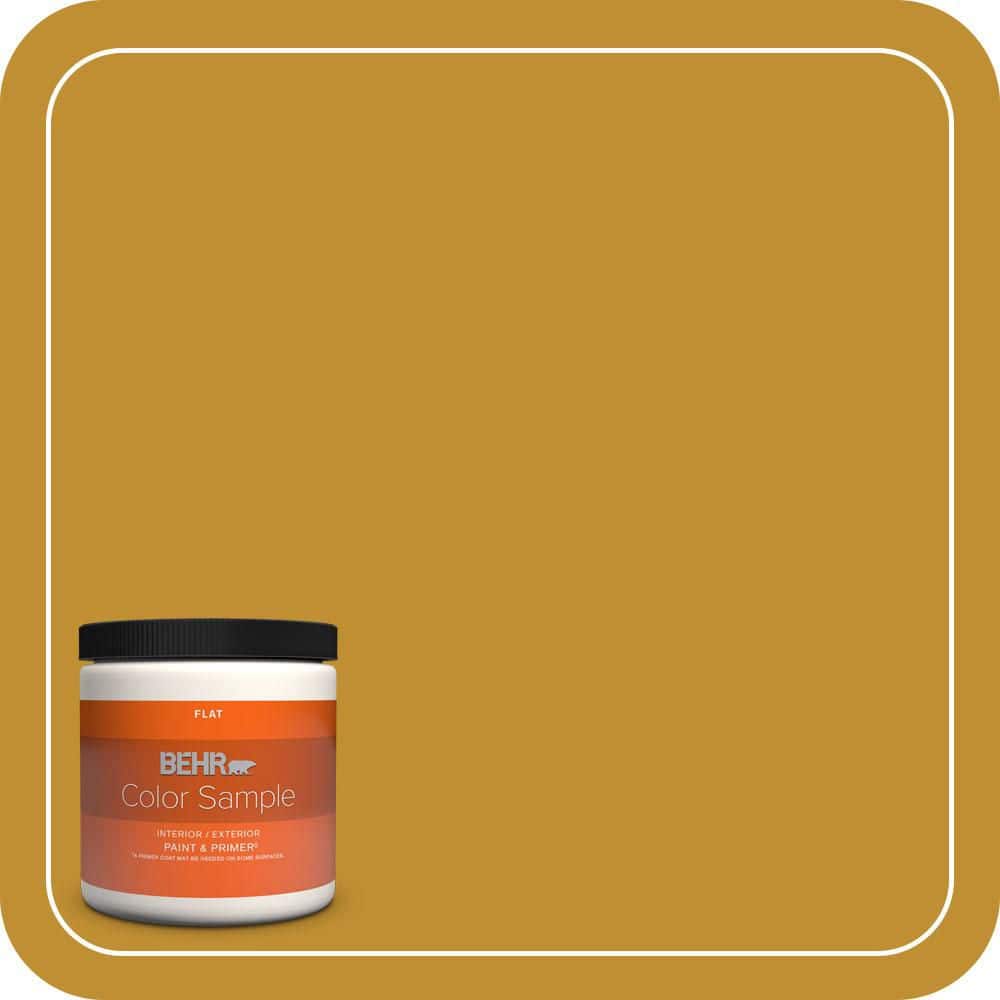 BEHR PREMIUM PLUS 8 oz. #M290-7 Turmeric Flat Interior/Exterior Paint ...