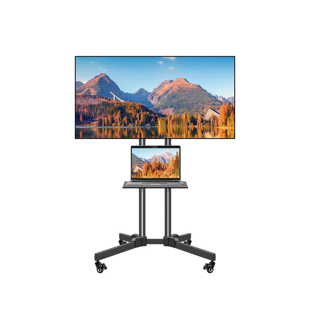 Lukyamzn 32-65 in. Mobile TV Stand on Wheels with Adjustable Laptop ...