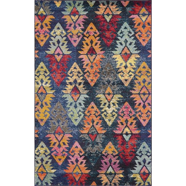 StyleWell Sedona Desert Navy/Multi-Color 5 ft. x 8 ft. Global Area Rug ...