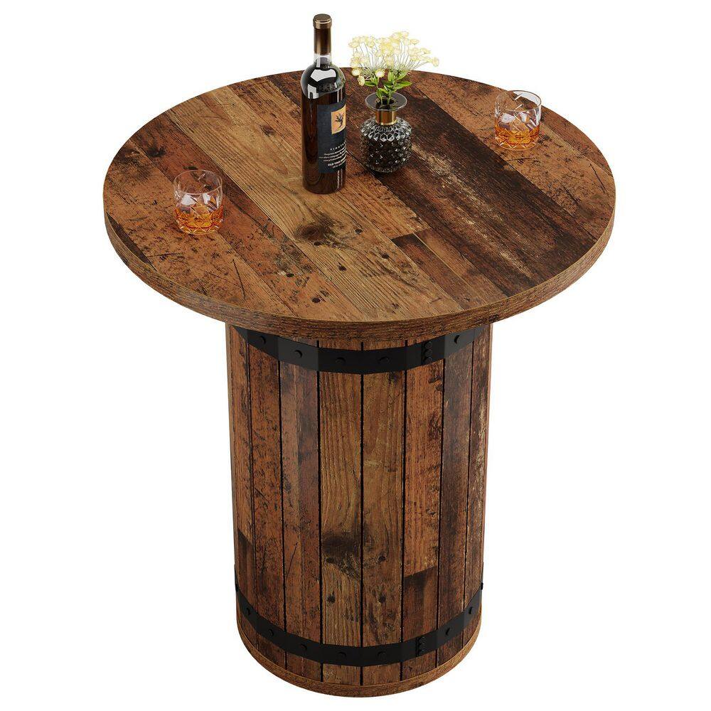 TRIBESIGNS WAY TO ORIGIN Brown 39.37 in. H Round Wood Bar Table Seats 2 ...