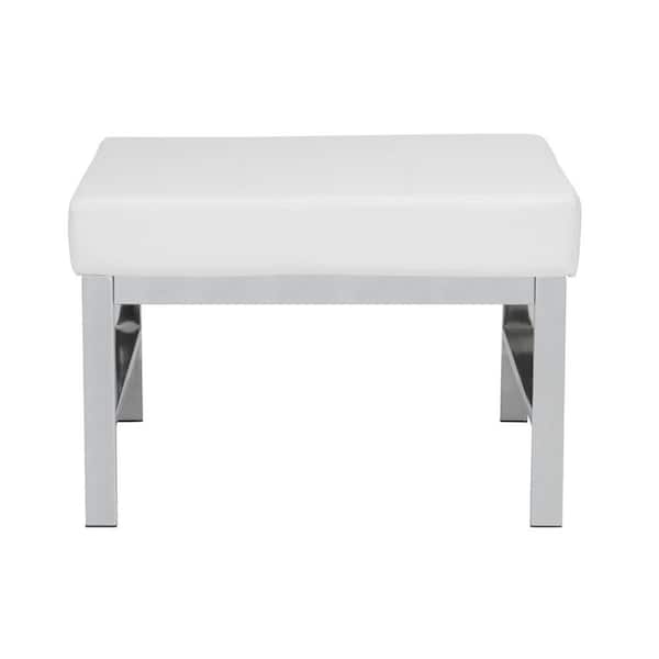 Studio Designs Home Atlas Chrome White Bonded Faux Leather Upholstery Rectangle Footstool Medium Ottoman 72156 The Home Depot
