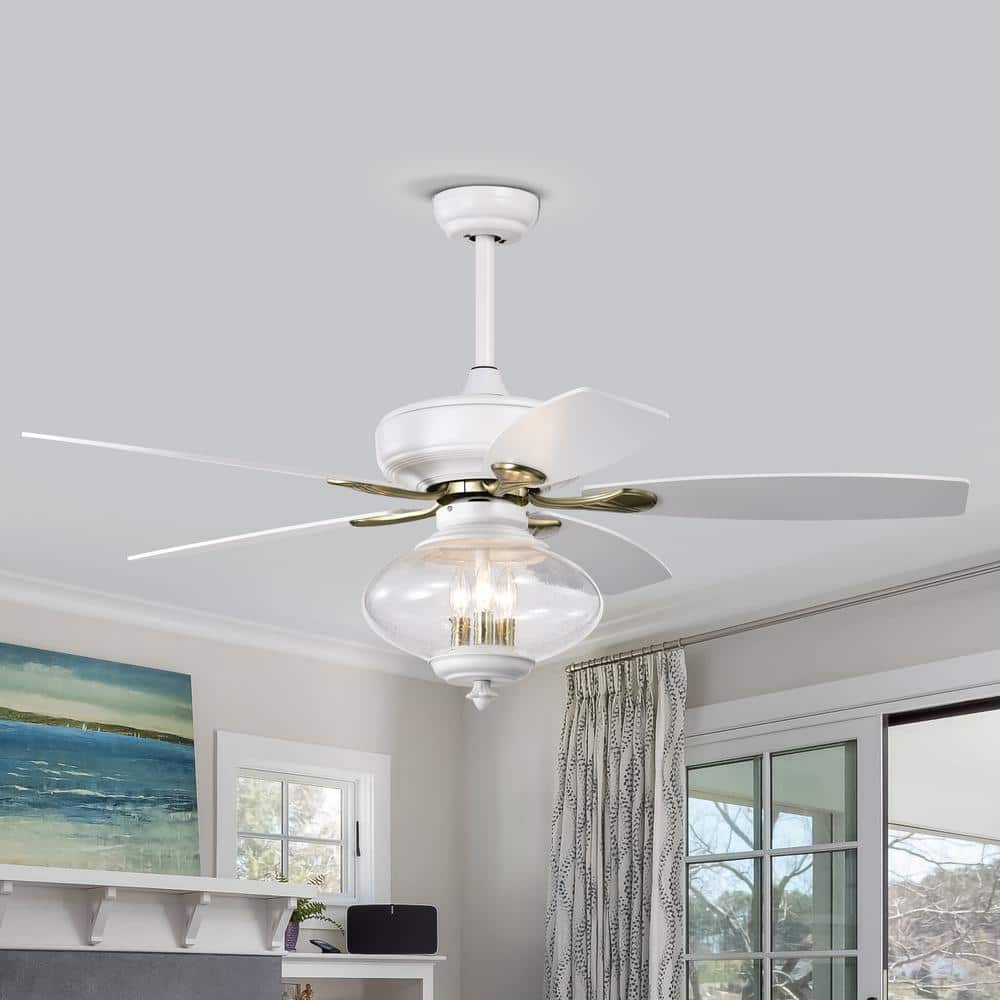 Keazile 52 in. Indoor Matte White Ceiling Fan with Lights, Remote ...