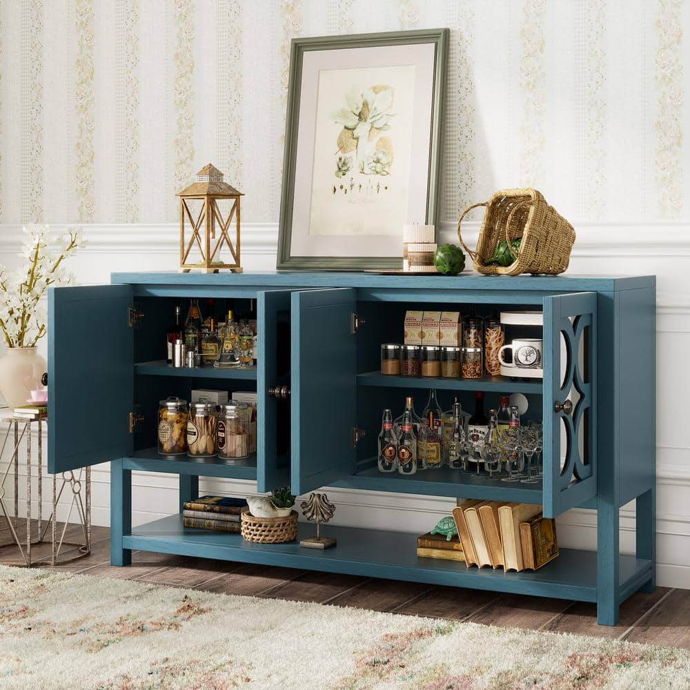 Nestfair 60 in. Antique Navy Rectangle Wood Console Table with Mirrored ...