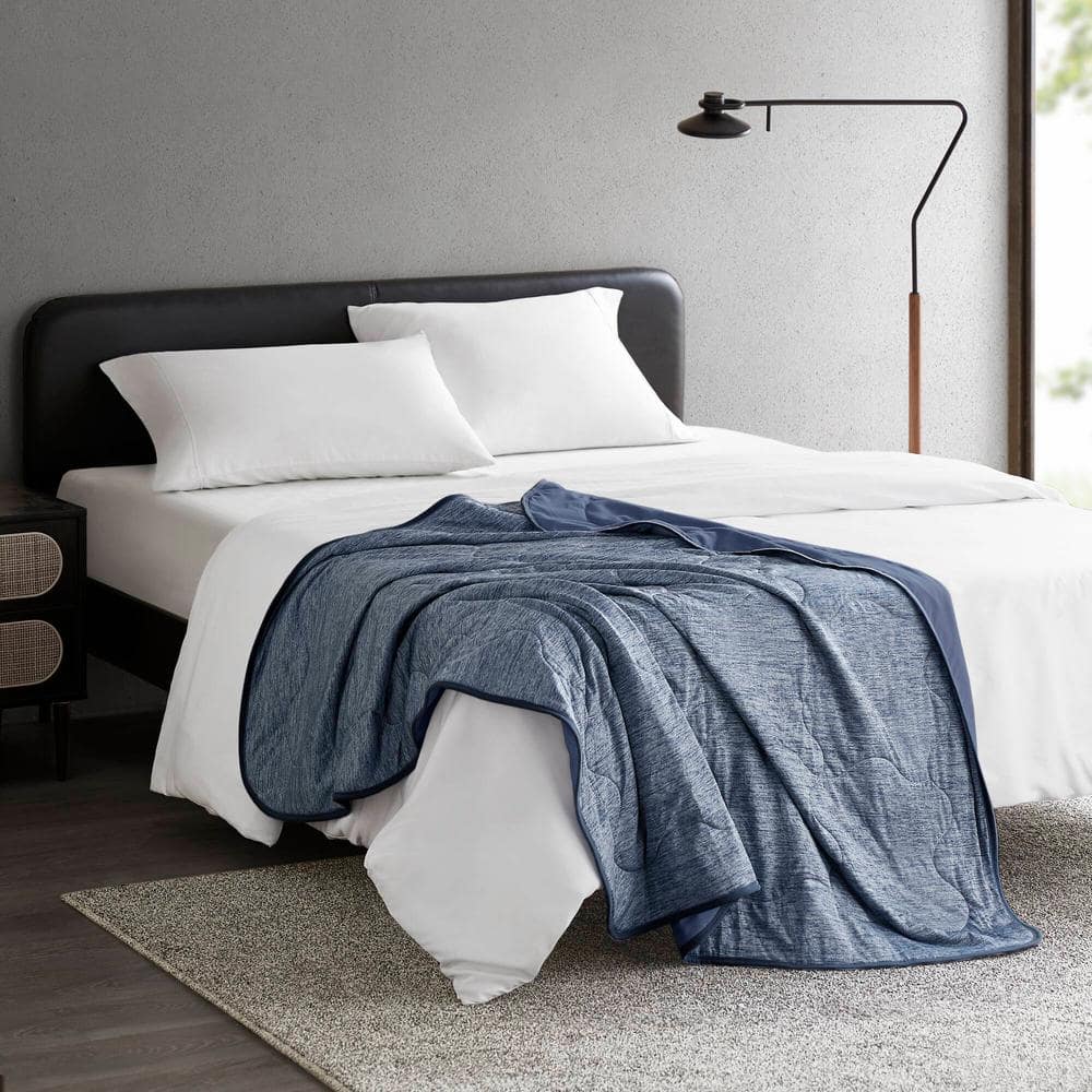 SHARPER IMAGE Cooling Touch Navy 50 in. x 60 in. Down Alternative Throw ...