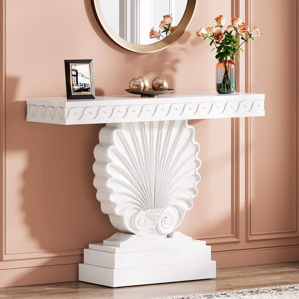 BYBLIGHT Turrella 39.3 in. White Rectangle Engineered Wood Console ...