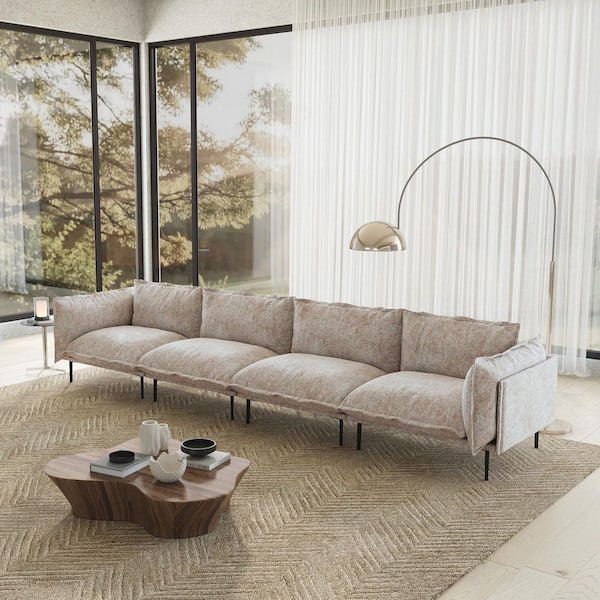 Magic Home Mid-Century 147 in. 4-Seater Tapered Arm Velvet Modular ...