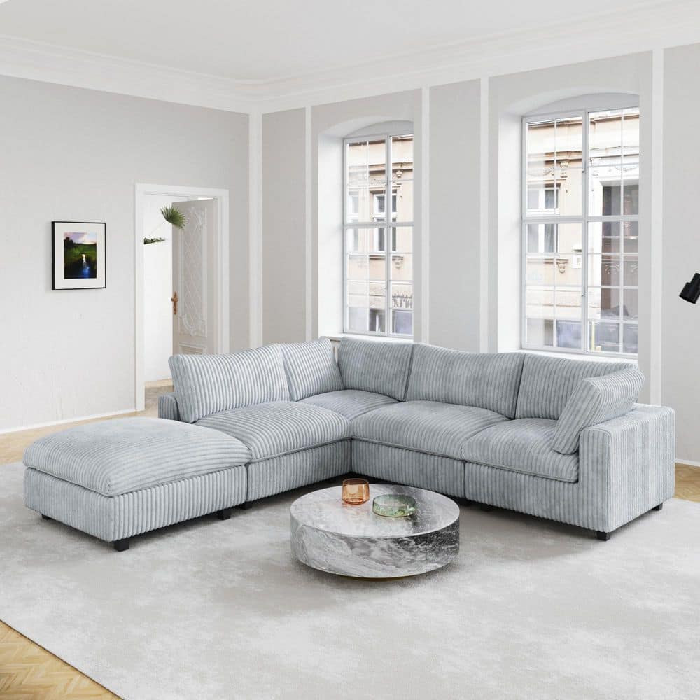 Magic Home 157 in. Square Arm Modern 5-Piece Free Combination Velvet ...