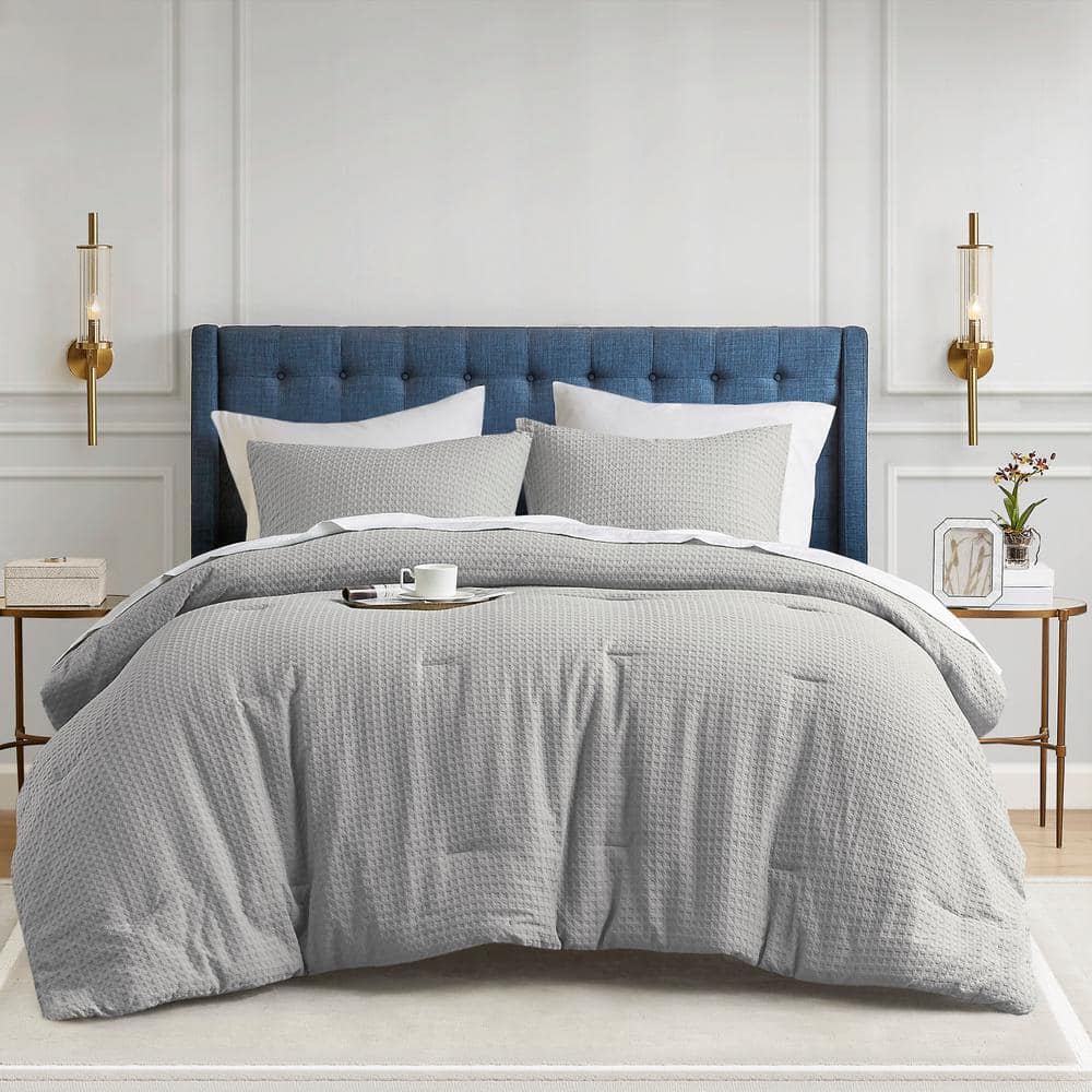 510 Design Mina 3-Piece Light Grey Full/Queen Waffle Weave Textured ...