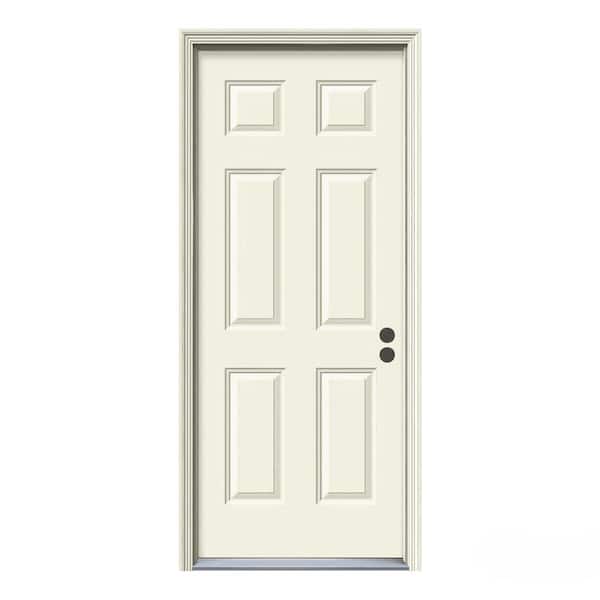 JELD-WEN 32 in. x 80 in. 6-Panel Primed Left-Hand/Inswing Steel Prehung ...