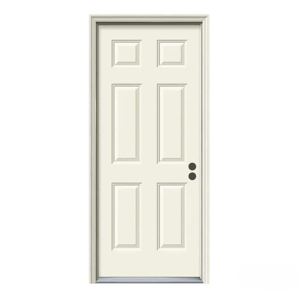 JELD-WEN 32 in. x 80 in. 6-Panel Primed Left-Hand/Inswing Steel Prehung ...