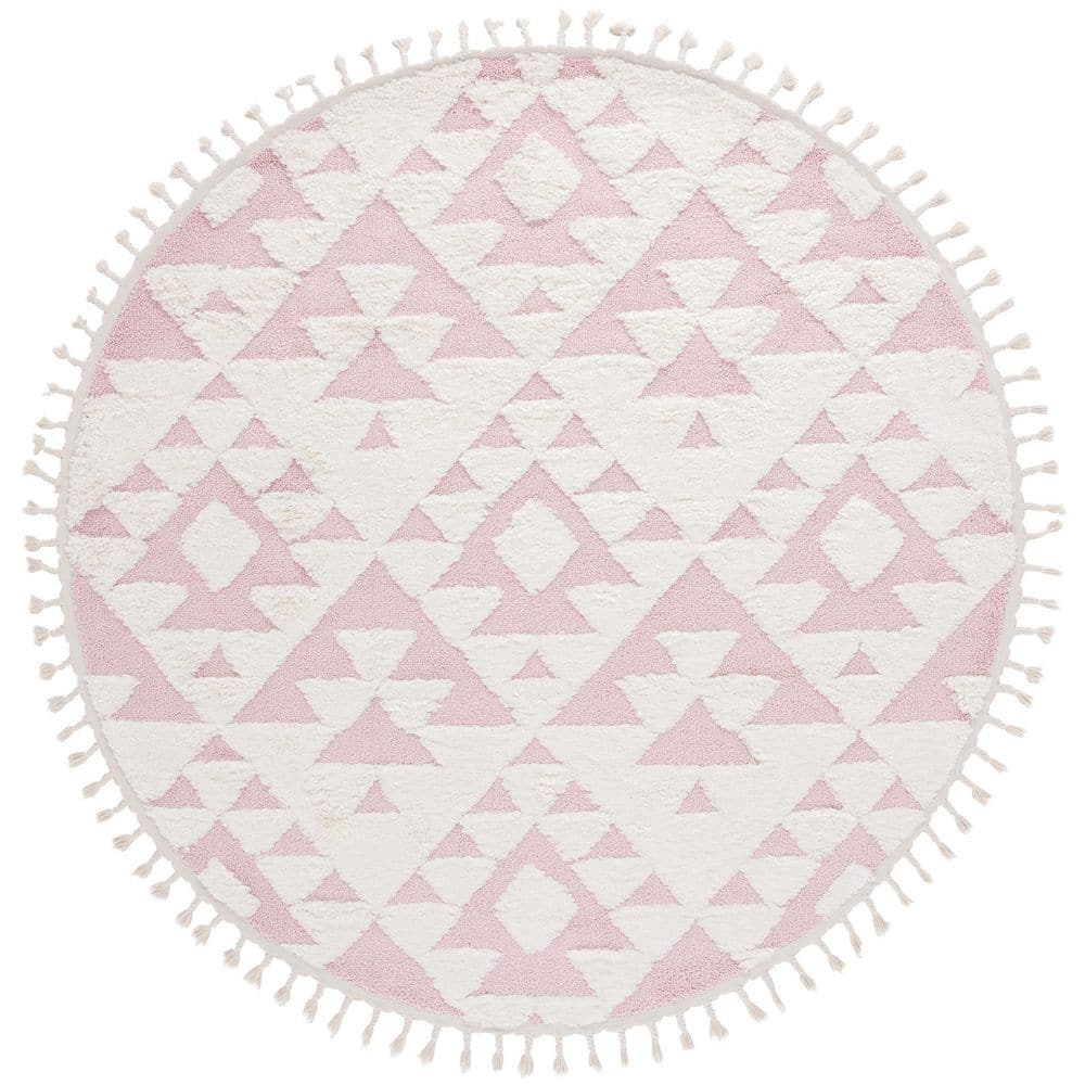 SAFAVIEH Moroccan Tassel Shag Ivory/Pink 3 ft. x 3 ft. High-Low ...