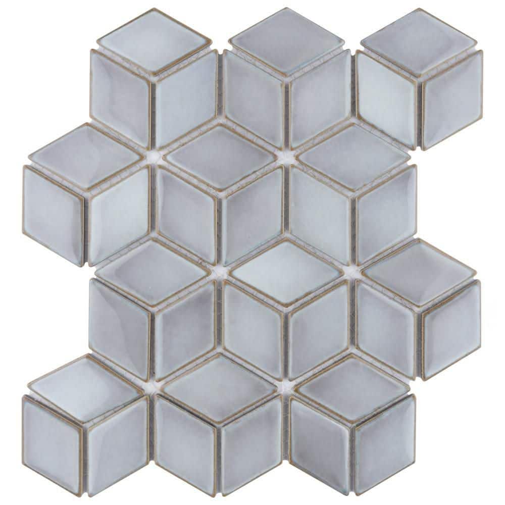Merola Tile Hudson Rhombus Grey Eye 6 in. x 6 in. Porcelain Mosaic Take ...