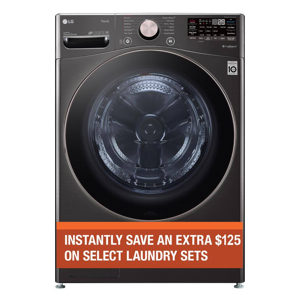 LG 4.5 Cu. Ft. Stackable SMART Front Load Washer in Black Steel with ...
