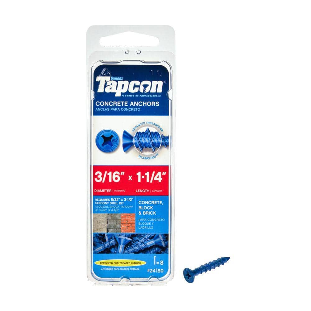 Tapcon 3/16 in. x 1-1/4 in. Philips Flat-Head Concrete Anchors (8-Piece ...