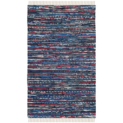 SAFAVIEH Rag Rug Ink/Multi 2 ft. x 8 ft. Striped Runner Rug RAR121C-28 ...