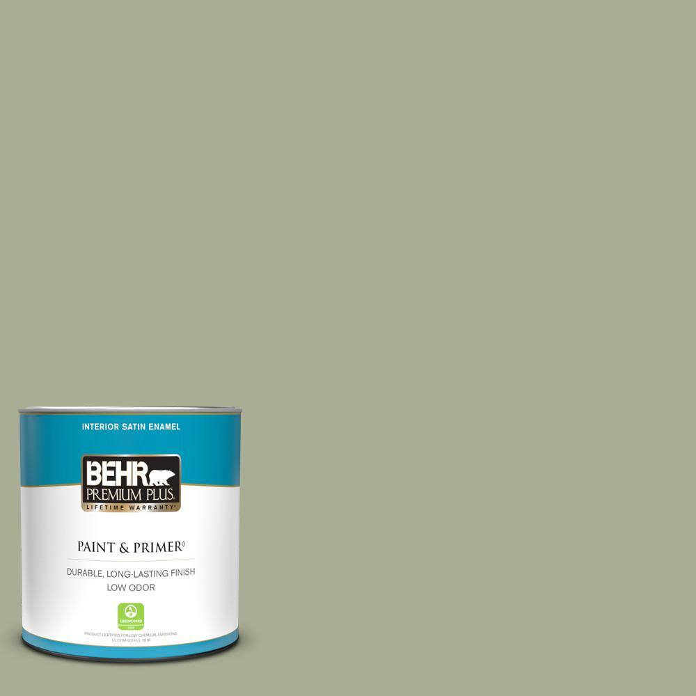 BEHR PREMIUM PLUS 1 qt. #S380-4 Bay Water Satin Enamel Low Odor ...