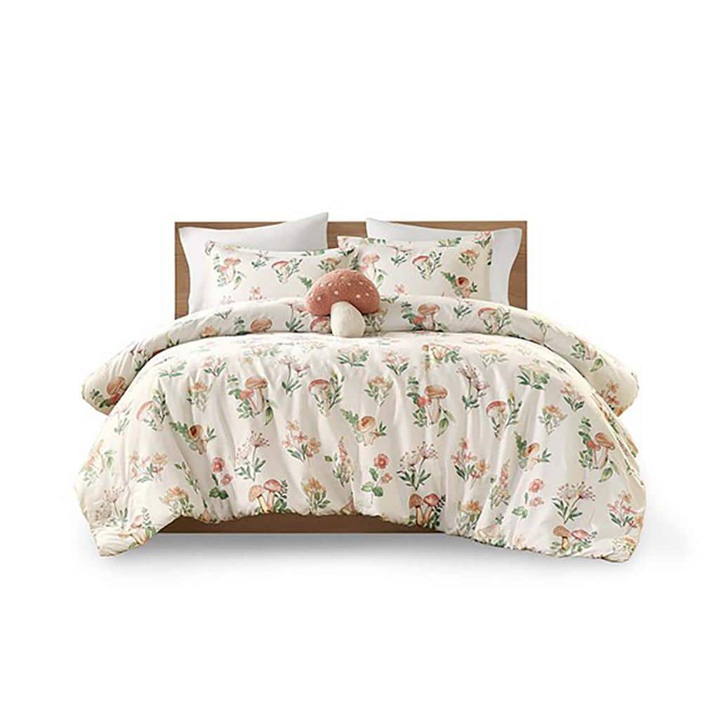 4-Piece Multicolor Queen Polyester Mushroom Garden Comforter Set with 2 ...