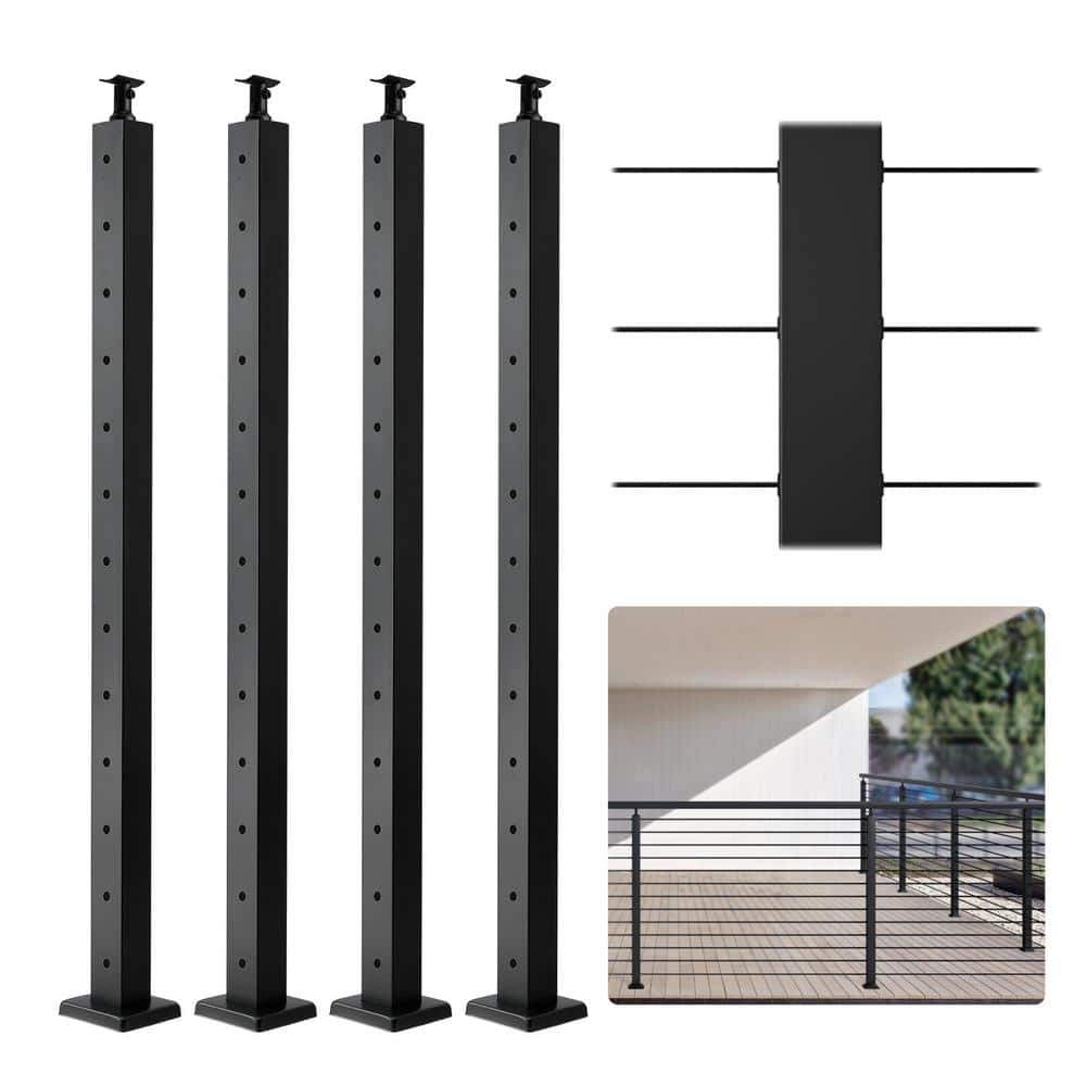 VEVOR Cable Railing Post 42 in. x 2 in. x 2 in. Steel Horizontal Hole ...