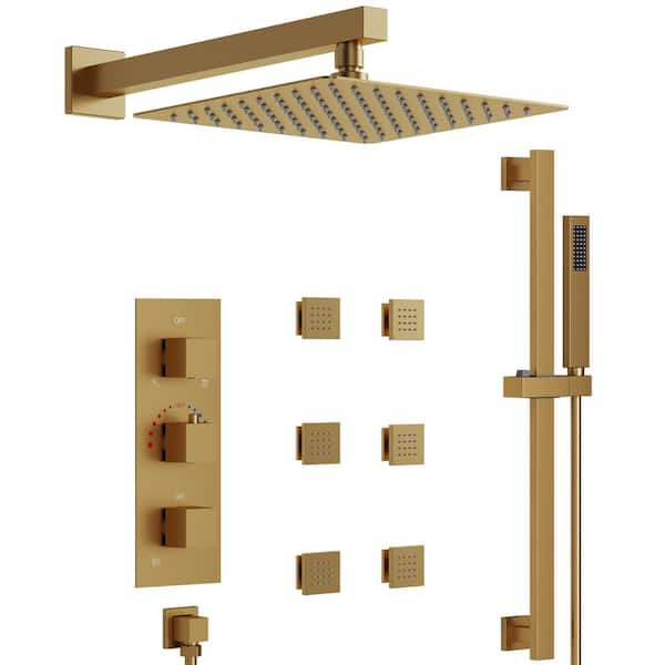 EVERSTEIN 5-Spray Patterns Wall Mount Fixed and Handheld Shower Head in ...