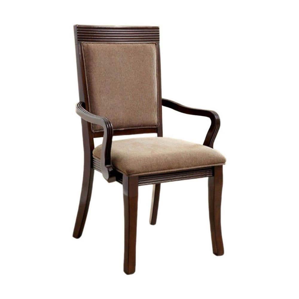 Benjara Walnut Brown Fabric Rectangle Arm Chair with Flared Legs ...