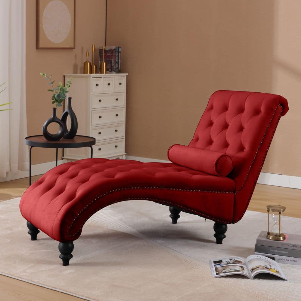 Seafuloy Red Velvet Recliner Chair with Button Tufting and Silver ...