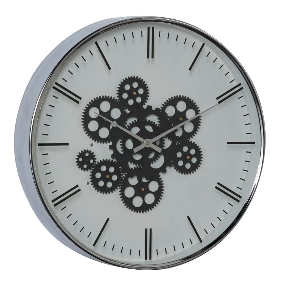 Litton Lane 16 in. x 16 in. Round Black and White Metal Wall Clock With ...