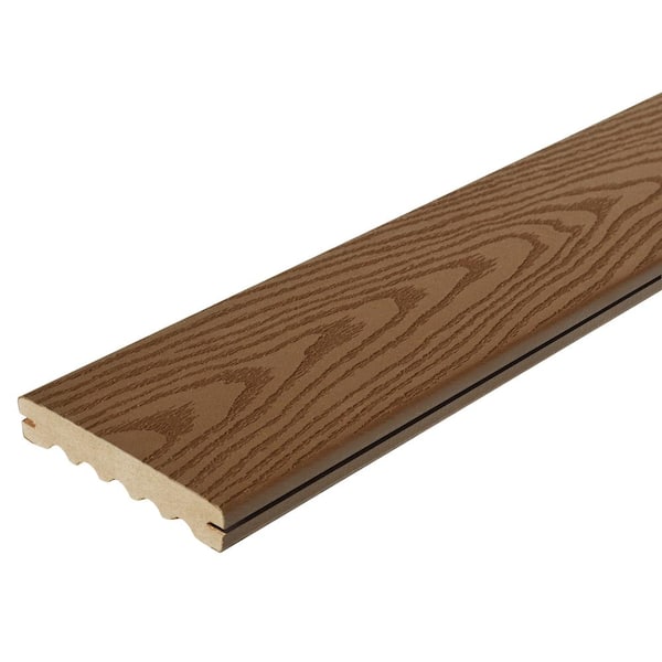 Veranda 15/16 in. x 5-1/4 in. x 16 ft. Brown Grooved Edge Capped ...