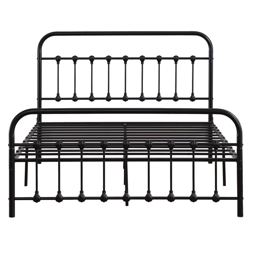 Karl home Single-Layer Black Queen Iron Bed Frame with Shell Decoration ...