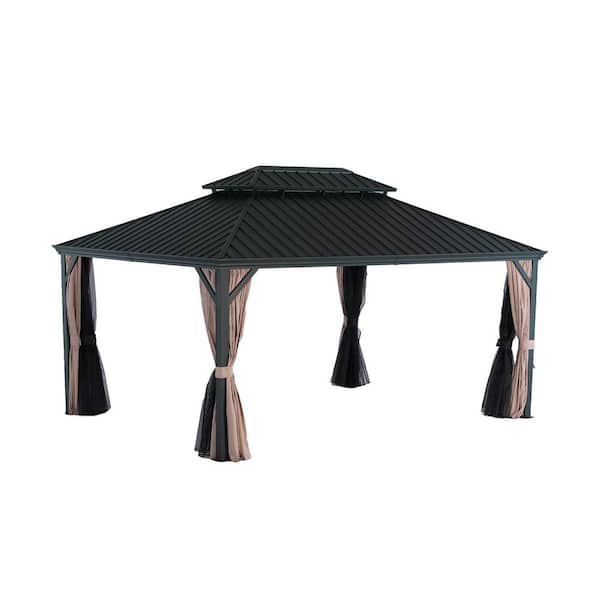 UNISOAR 12 ft. x 16 ft. Dark Gray Aluminum Hardtop Gazebo with Double ...