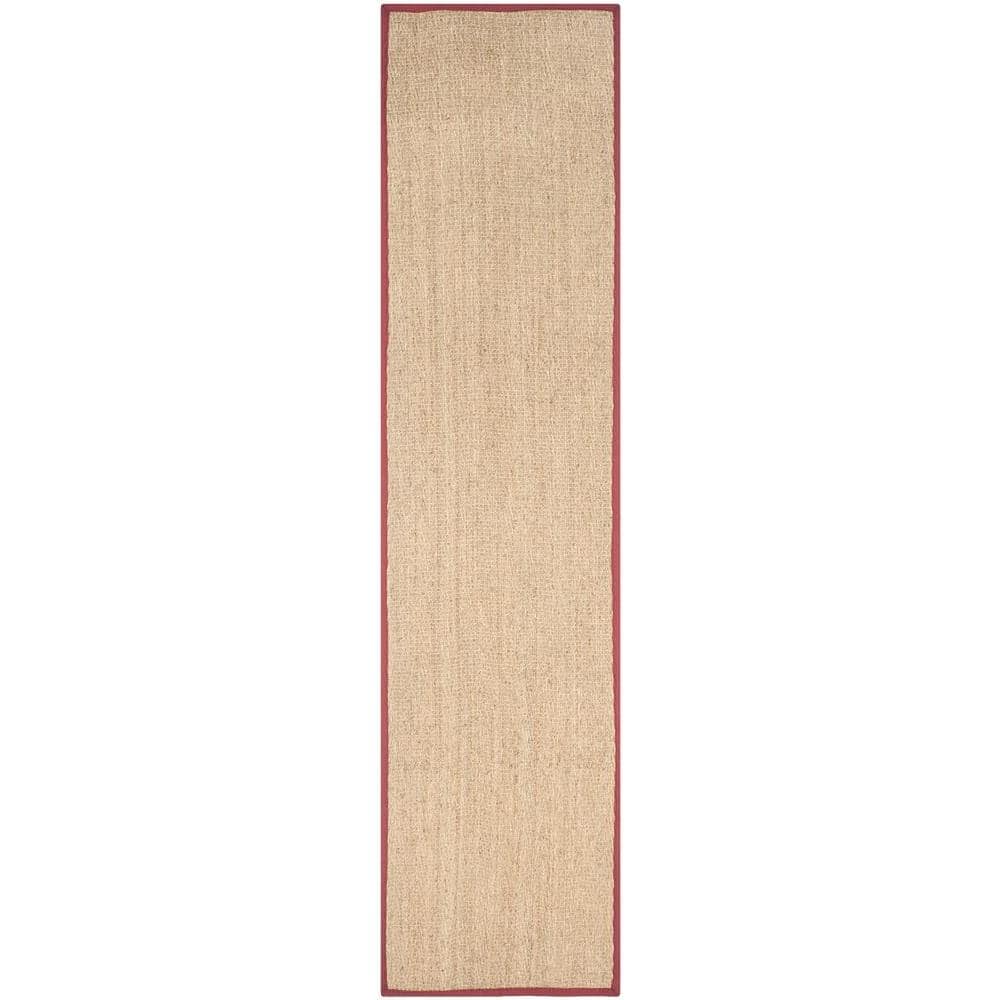 SAFAVIEH Natural Fiber Beige/Red 3 ft. x 8 ft. Border Runner Rug NF115D ...