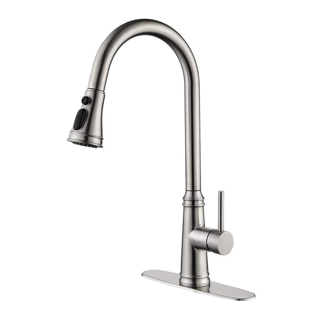 Fapully Single Handle Pull-Down Sprayer Kitchen Faucet with in Brushed ...