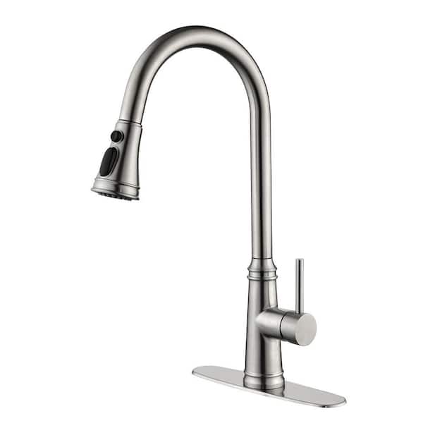 Fapully Single Handle Pull-Down Sprayer Kitchen Faucet with in Brushed ...