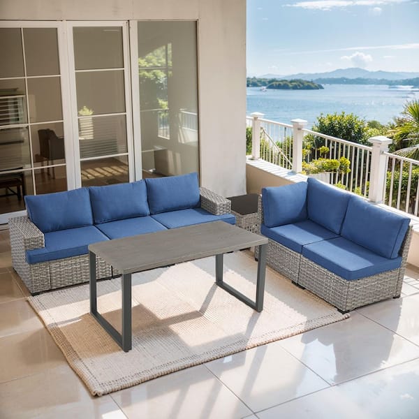 Opohoro ModNest Taupe 7-Piece Wicker Patio Conversation Set, Modular ...