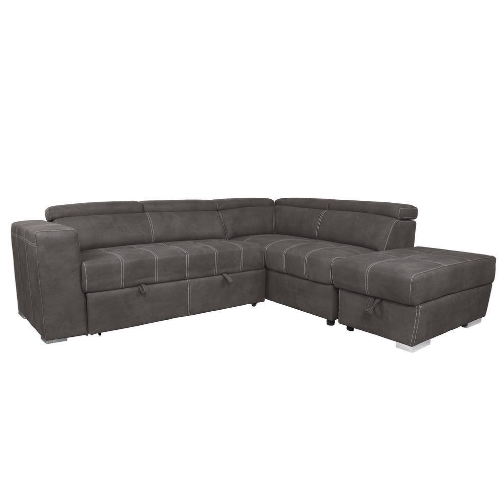 PRIMO INTERNATIONAL Hazell 97 in. 3-Piece Brown L Shaped Sectional Sofa ...