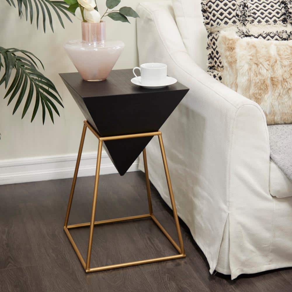 Litton Lane 14 in. Black Inverted Pyramid Geometric Large Triangle Wood ...
