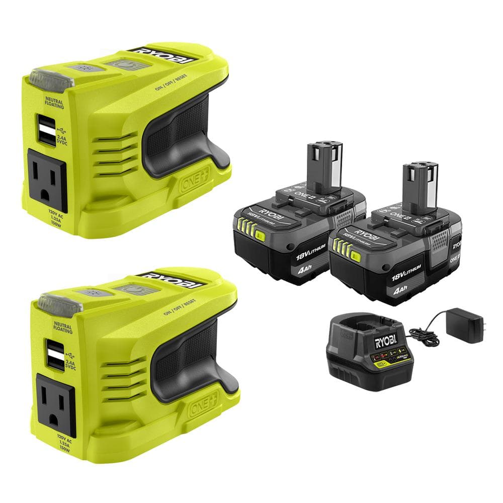 RYOBI (2) 18V ONE+ 150-Watt Portable Battery Inverter Power Source with ...