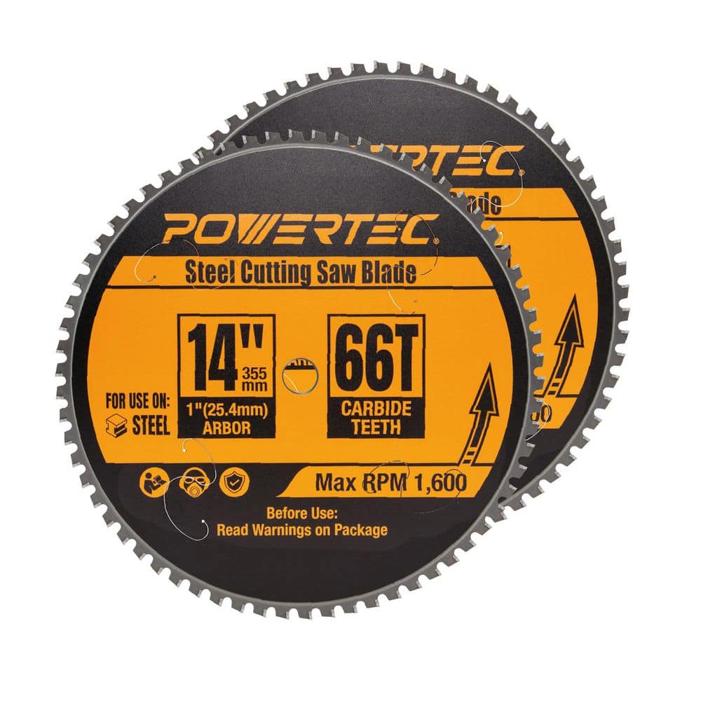 POWERTEC 14 in. x 66-Tooth Cold Saw Blade, 1 in. Arbor, Steel Cutting ...
