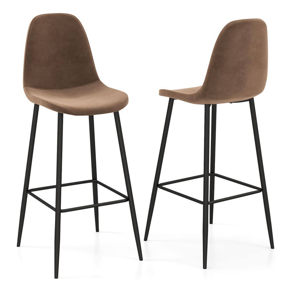 Costway 29.5 in. Brown Bar Stools Velvet Upholstered High Back Bar ...