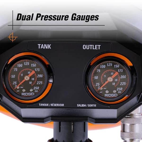 RIDGID 6 Gal. 150 PSI Portable Electric Oil-Free Jobsite Pancake Air Compressor with Dual ...
