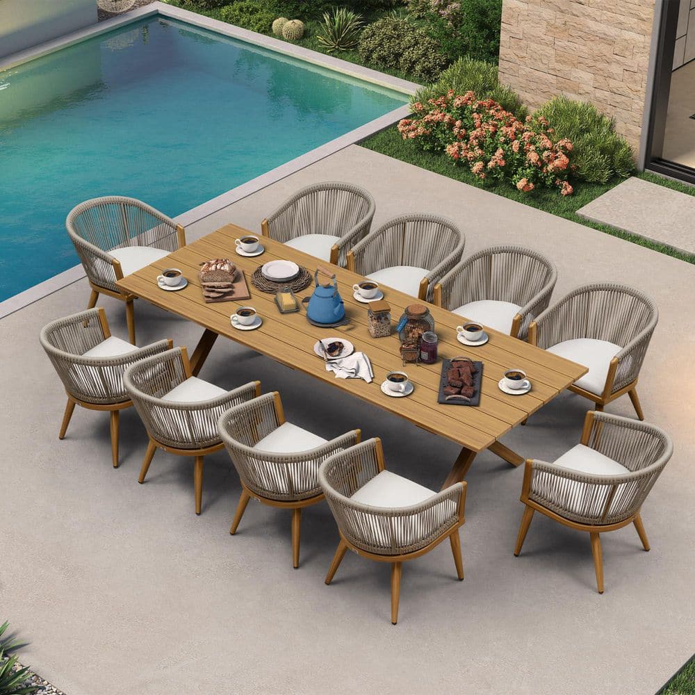 PURPLE LEAF 11-Piece Aluminum All-Weather Wicker Outdoor Dining Set ...