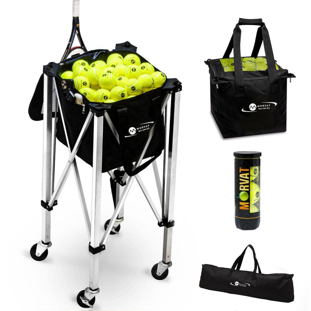 Morvat Heavy-Duty 165 Tennis Ball Cart with Bag, 3-Balls and Carry Bag ...