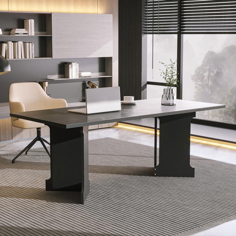 FUFU&GAGA 78.7 in. Rectangular Black Wood Modern Executive Desk ...