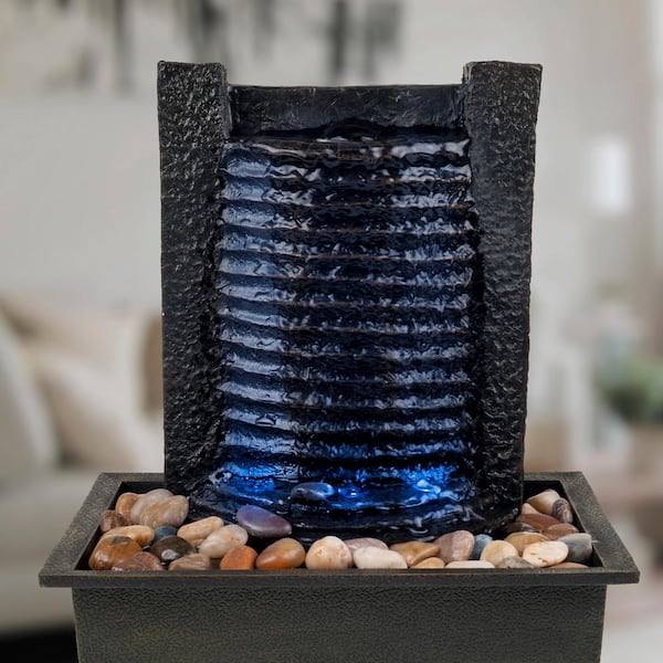 Pure Garden Indoor Tabletop Stone Wall Water Fountain with LED Lights HW155023 The Home Depot
