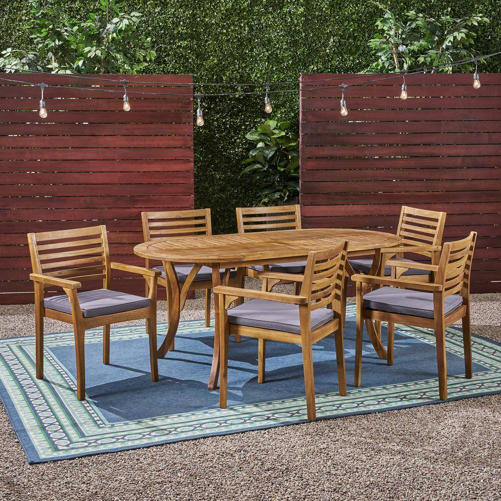 Reviews for Noble House Casa 30 in. Teak Brown 7-Piece Wood Oval Patio ...