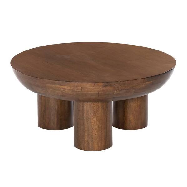 Benjara Lisw 16 in. Brown Round Solid Mango Wood Coffee Table BM332011 ...